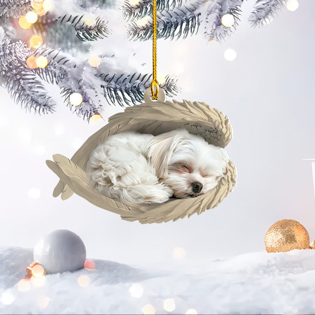 Personalized Maltese Dog Sleeping Angel Wings Ornament, Maltese Dog ...