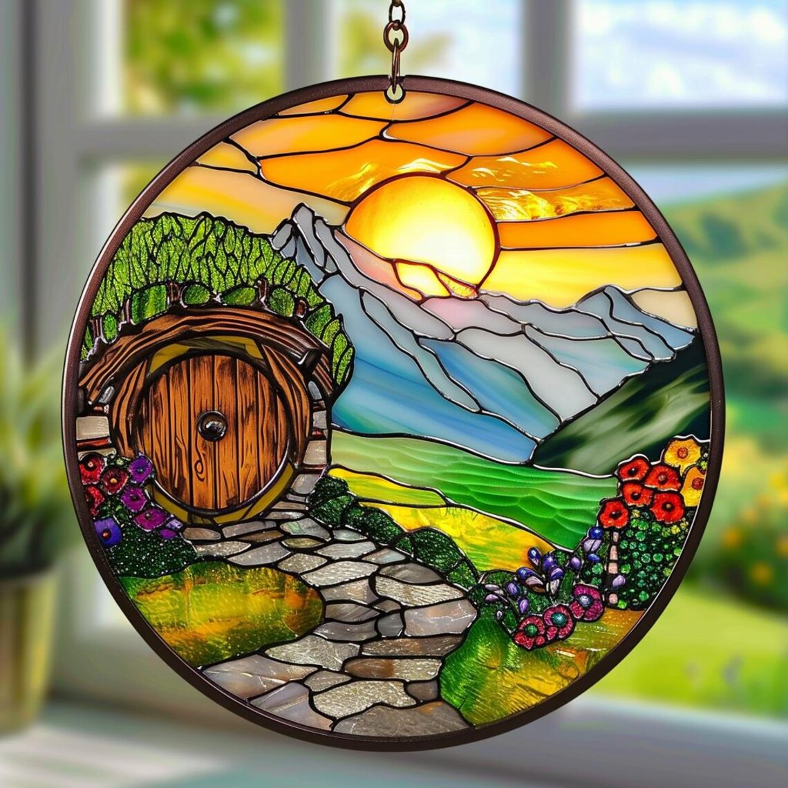 Countryside Stained Glass Suncatcher, Sunshine House Acrylic Decor ...