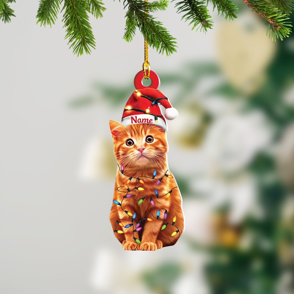 Personalized Orange Cat Ornament, Cat Christmas Hanging Ornament Gift ...