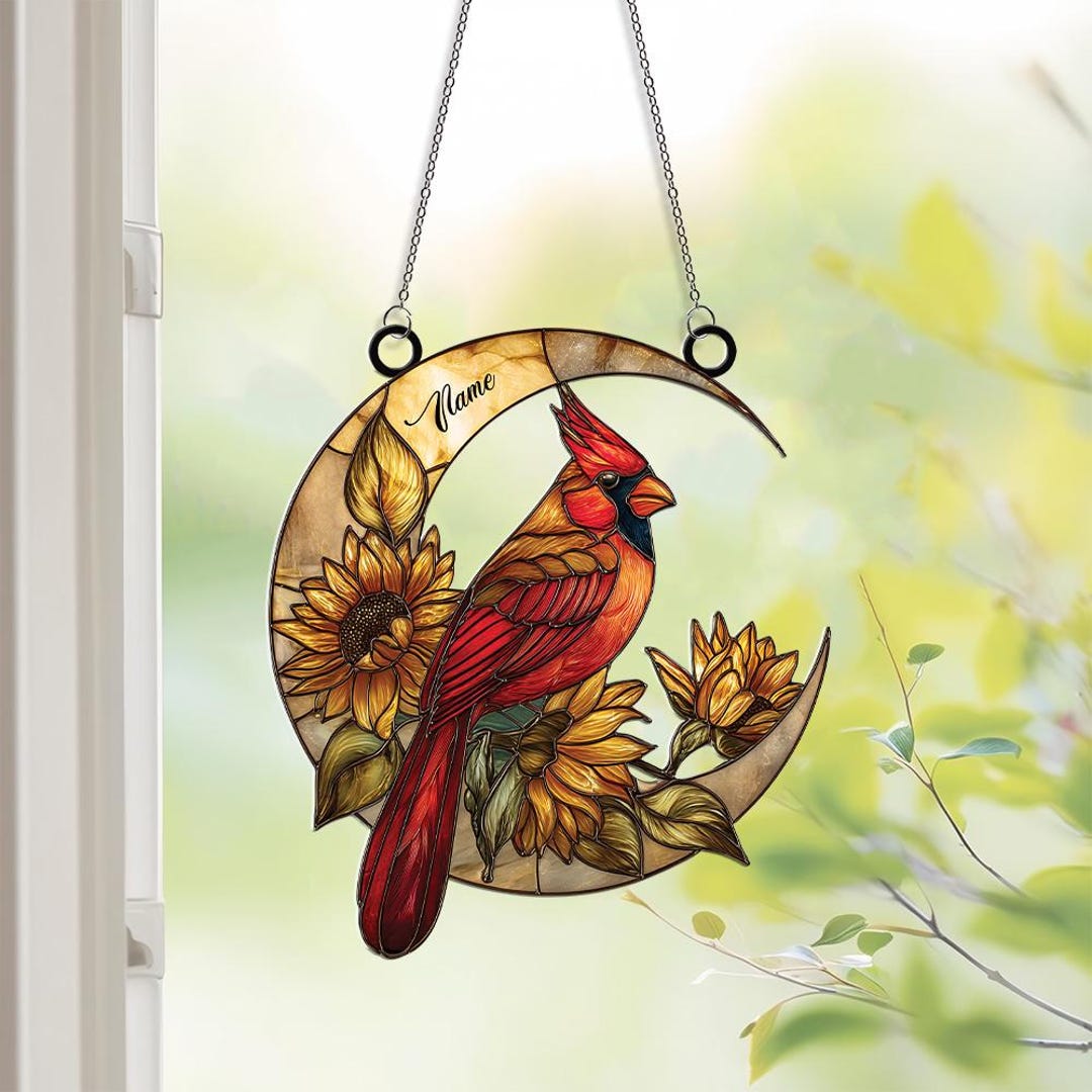 Personalized Red Cardinal Suncatcher Window Hanging, Style Cardinal on ...