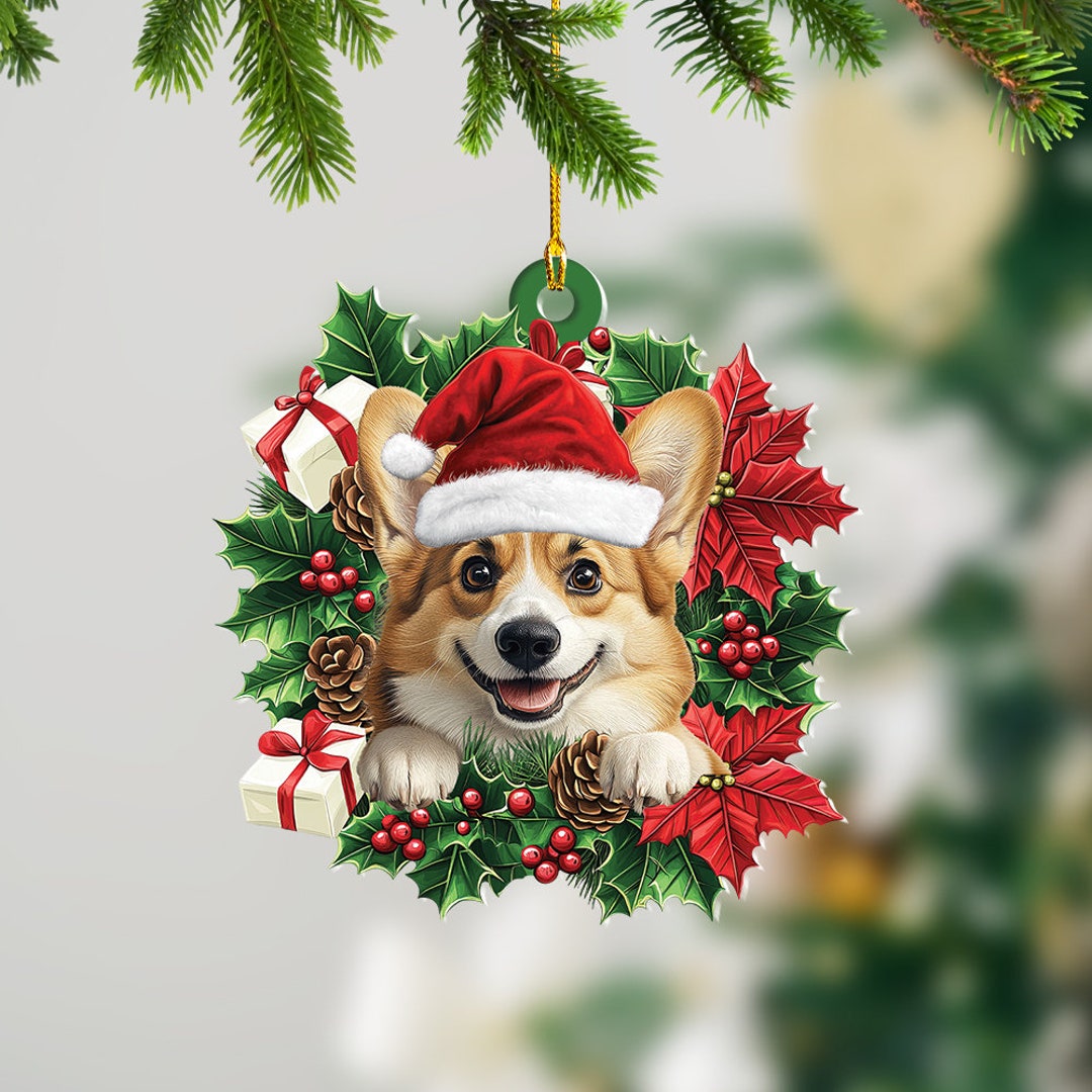 Corgi Dog Christmas Wreath Ornament, Corgi Dog Christmas Ornament ...
