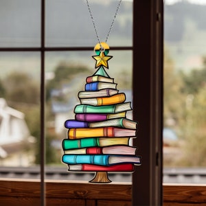 Christmas Book Tree Ornament, Christmas Book Tree Suncatcher Ornament ...