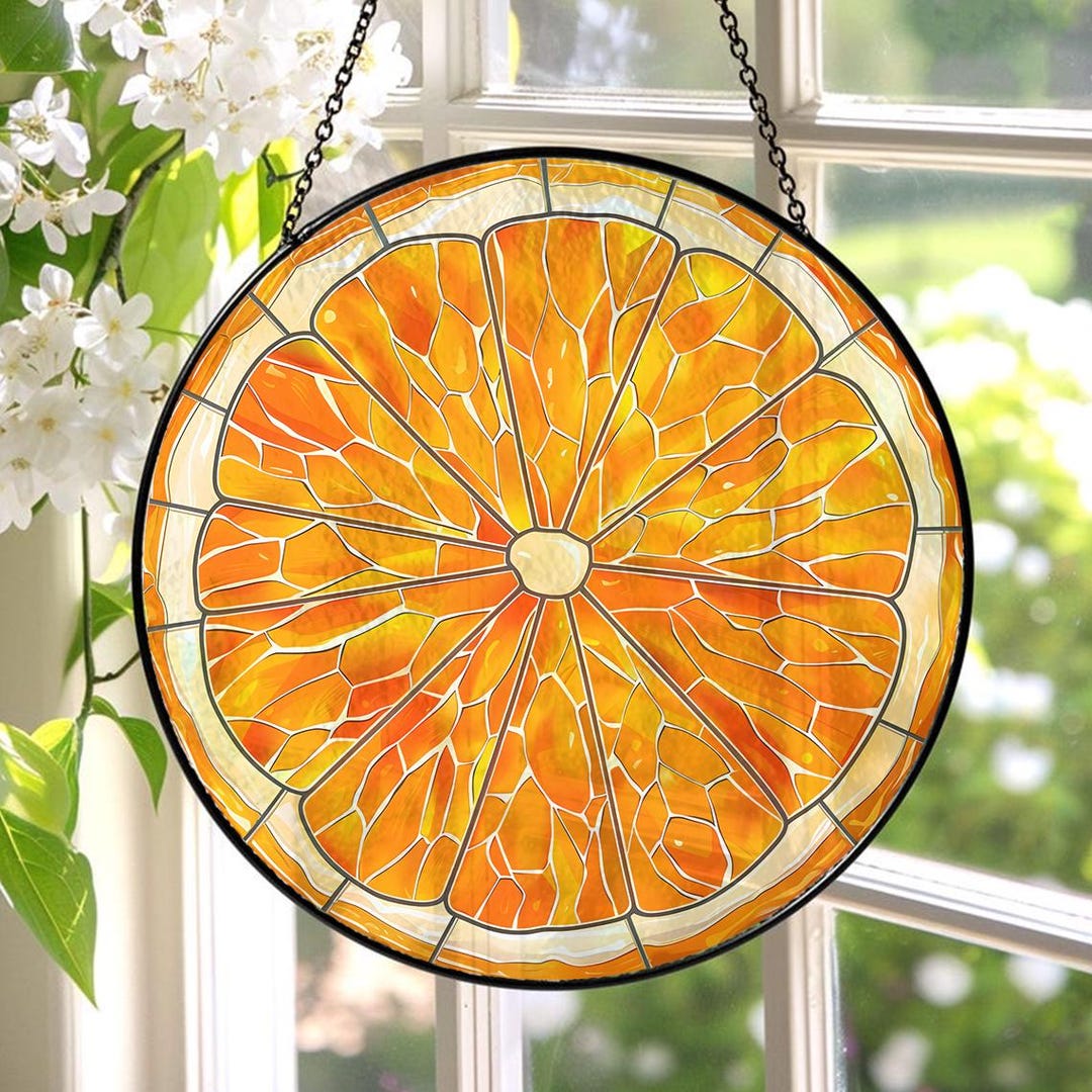 Stained Glass Orange Suncatcher, Orange Windows Hanging Decor, Orange ...