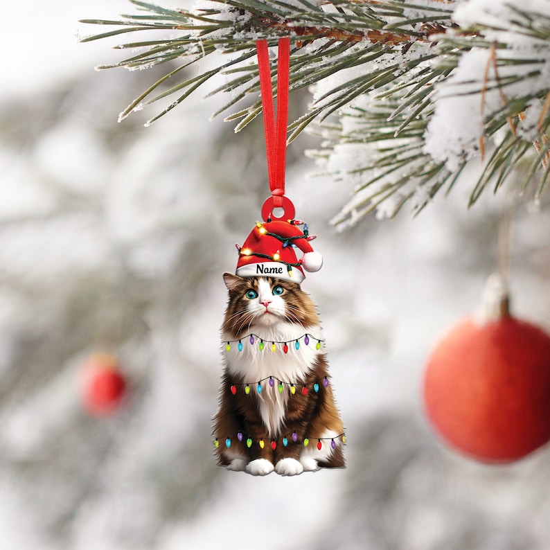 Personalized Norwegian Forest Cat Ornament, Cat Christmas Hanging ...
