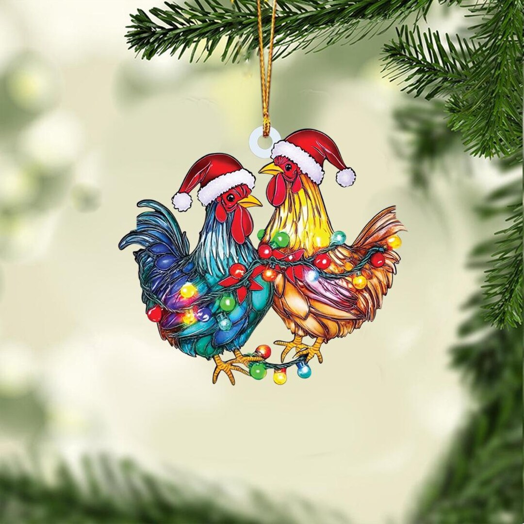 Chicken Christmas Lights Ornament, Chicken Christmas Ornament, Hen and ...