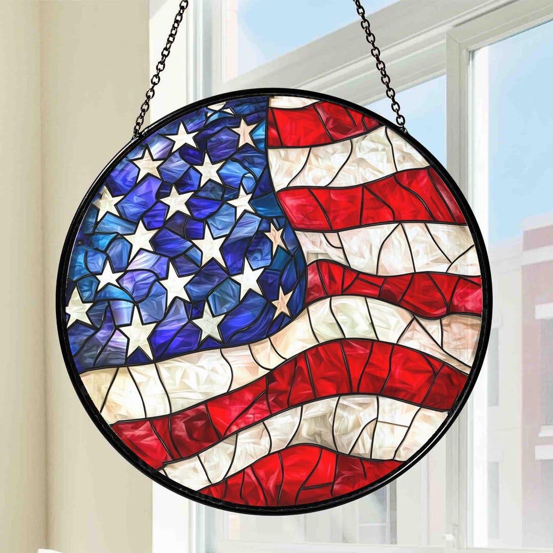 Stained Glass America Flag Suncatcher USA Flag Windows Hanging ...