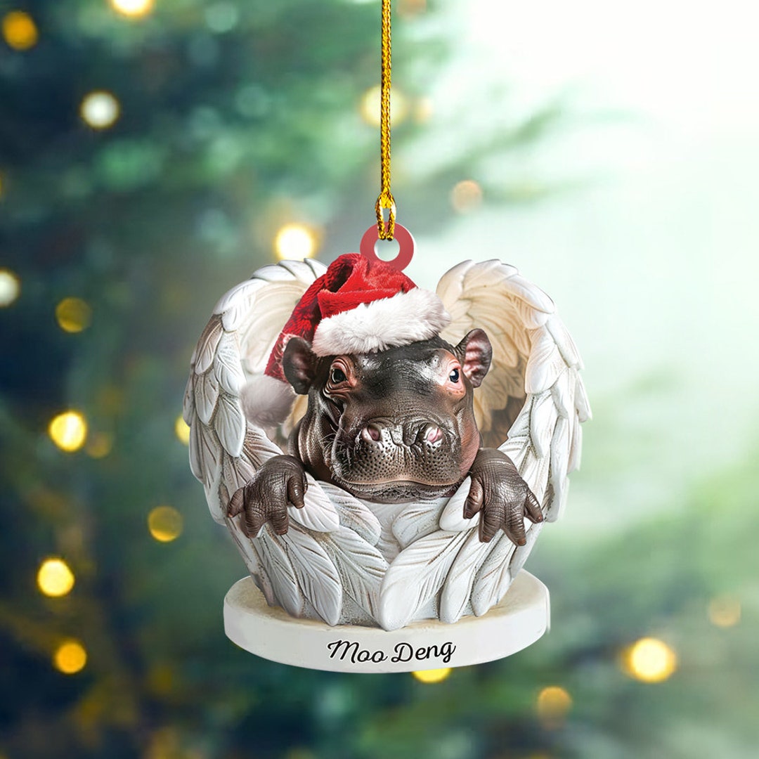 Cute Baby Hippo Moo Deng Flat Ornament, Pygmy Hippo Angel Wings Car ...