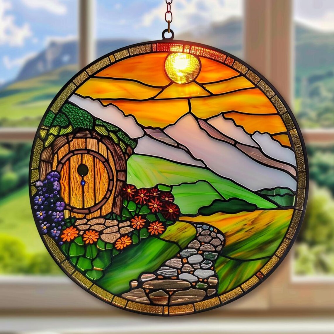 Countryside Stained Glass Suncatcher, Sunshine House Acrylic Decor ...