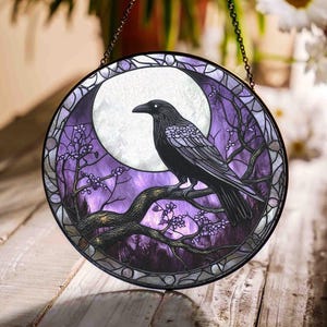 Stained Glass Gothic Raven Suncatcher, Black Raven Windows Hanging ...