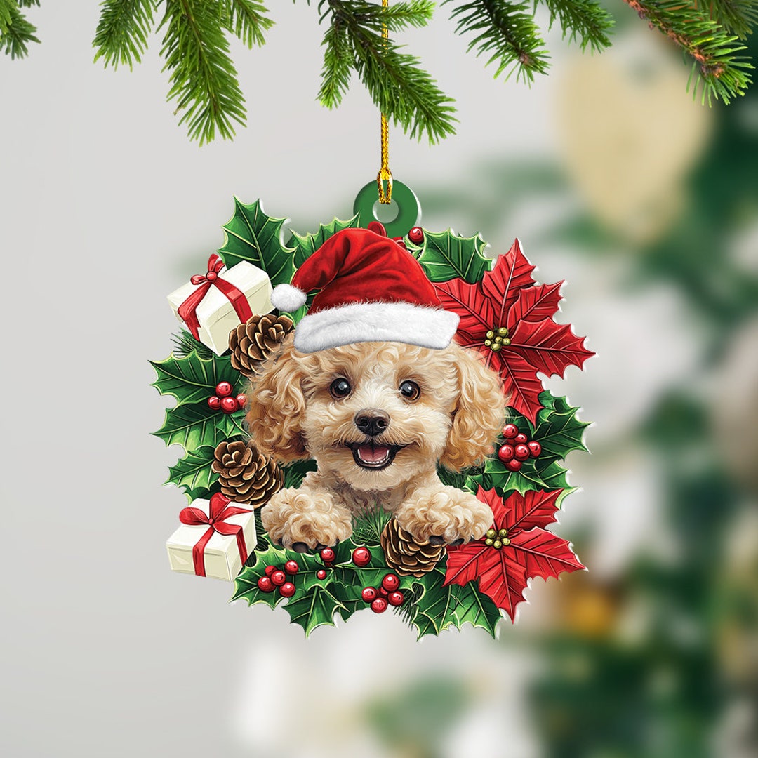 Poodle Dog Christmas Wreath Ornament, Poodle Dog Christmas Ornament ...