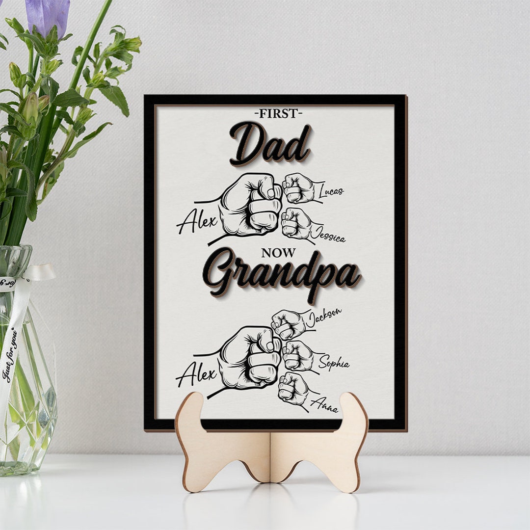Personalized First Dad Now Grandpa Wooden Plaque, Custom Kid's Name ...
