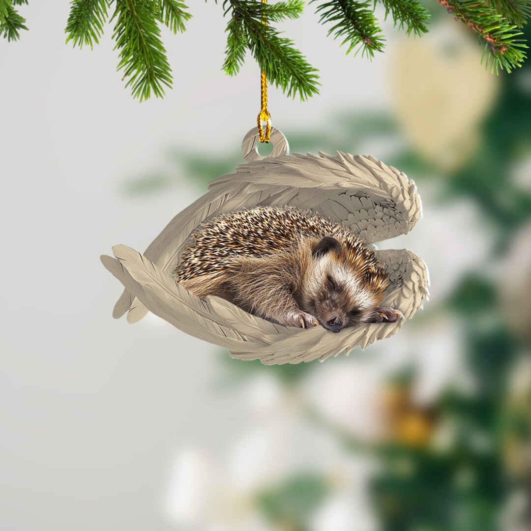 Personalized Hedgehog Sleeping Angel Ornament, Hedgehog Angel Wings ...
