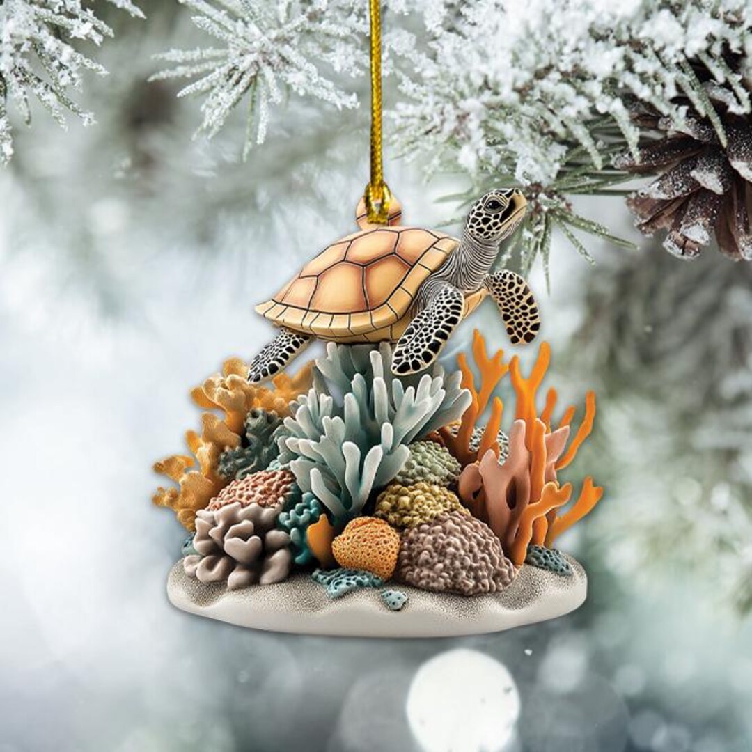 Sea Turtle Christmas Ornament, Sea Turtle Xmas Ornament, Turtle Coral ...
