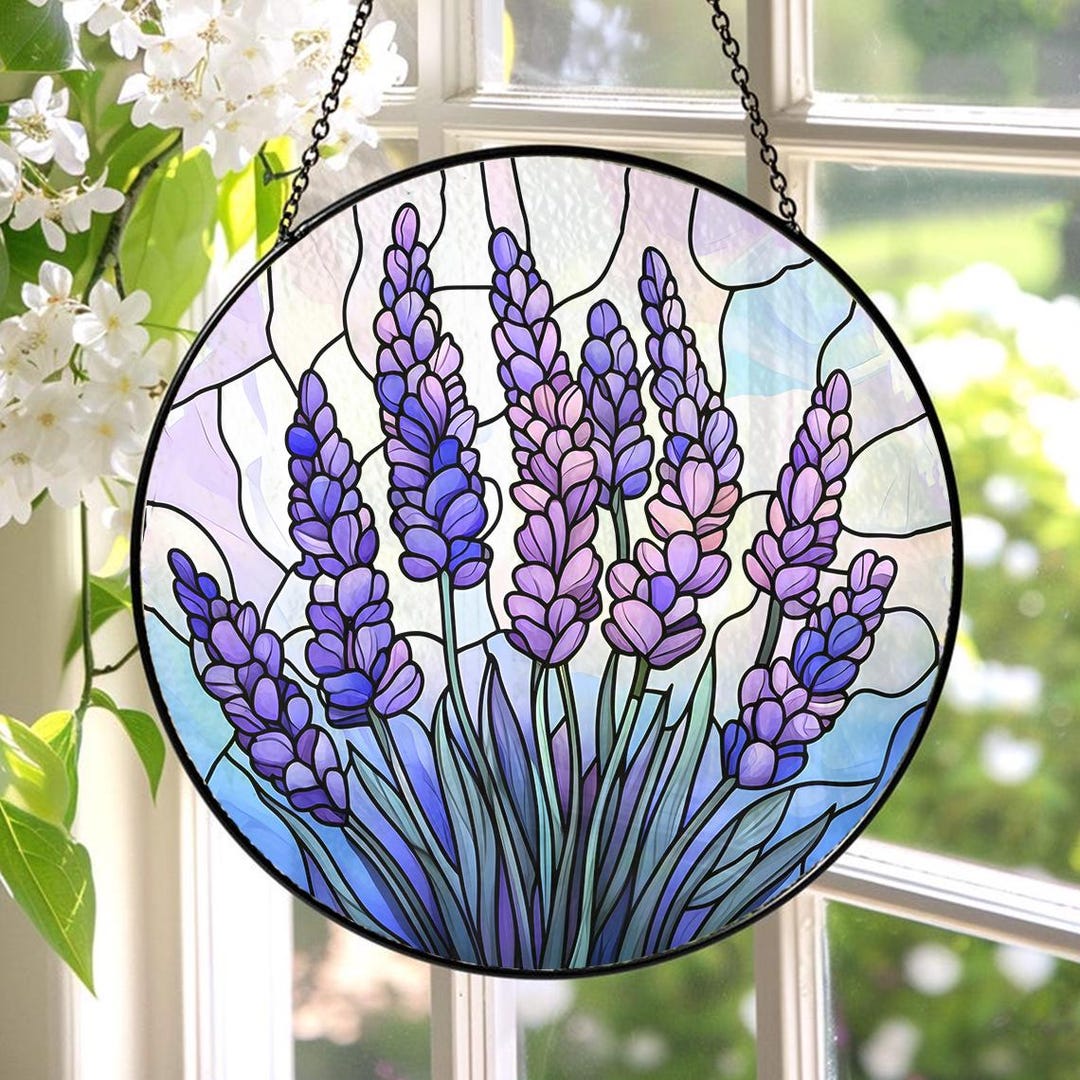 Stained Glass Violet Flower Suncatcher, Violet Flower Windows Hanging ...