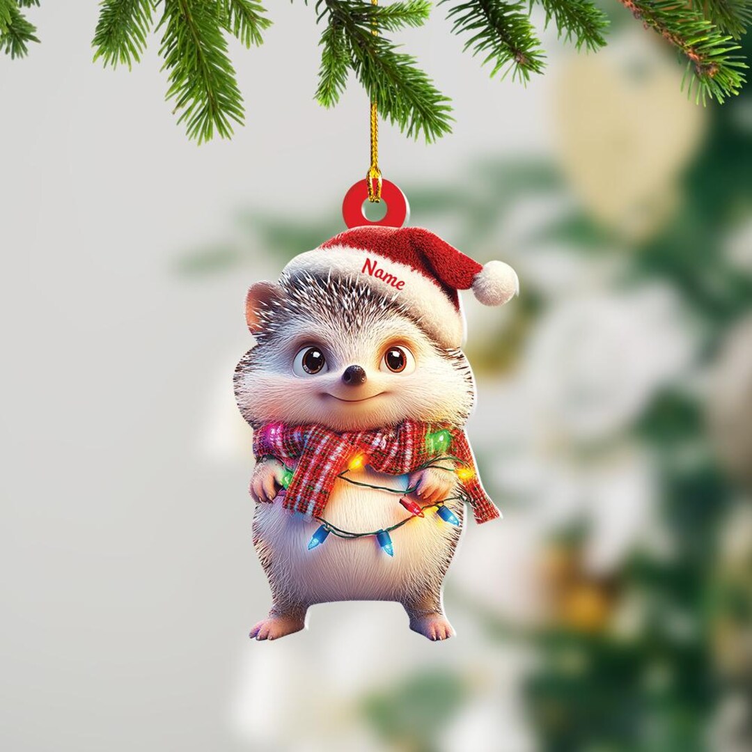 Personalized Hedgehog Ornament, Hedgehog 2D Flat Christmas Hanging ...