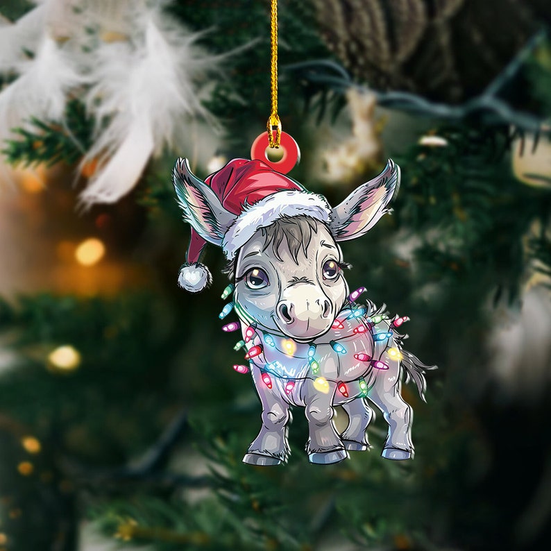Personalized Donkey Christmas Lights Ornament, Donkey Christmas ...