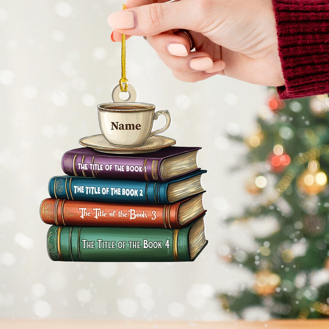 Personalized Bookstack Ornament, Custom Bookstack Christmas Ornament ...