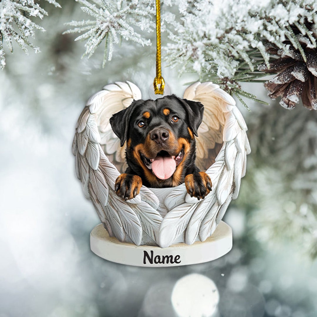 Personalized Rottweiler Dog Angel Wings Ornament, Rottweiler Dog ...