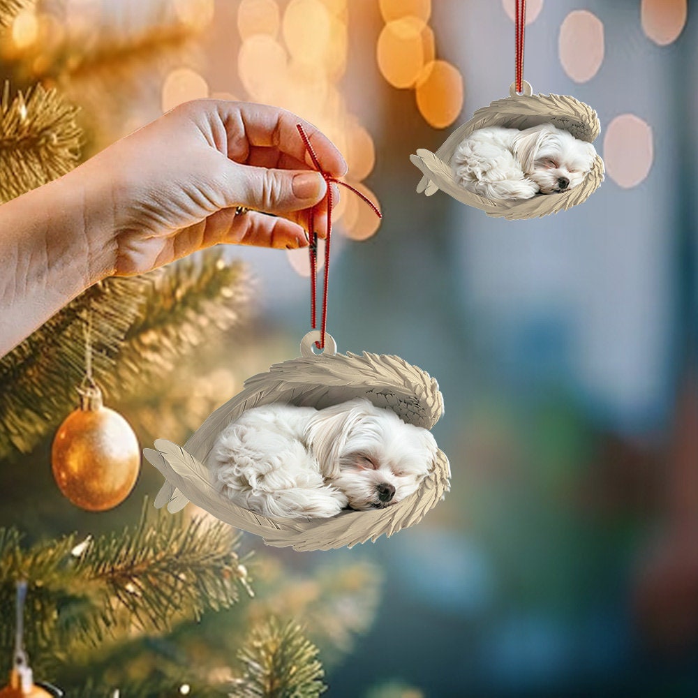 Personalized Maltese Dog Sleeping Angel Wings Ornament, Maltese Dog ...