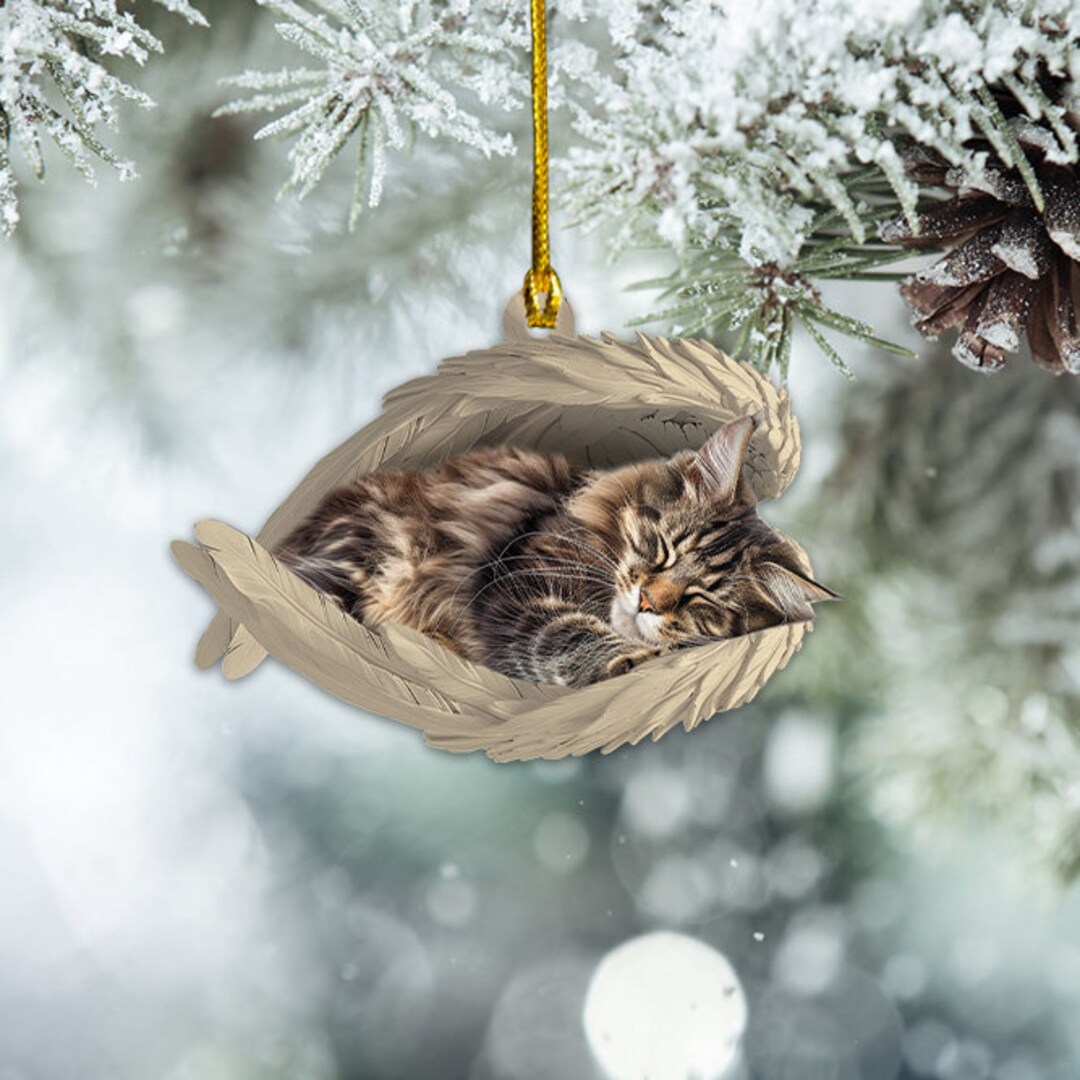 Personalized Maine Coon Cat Sleeping Angel Ornament, Maine Coon Cat ...
