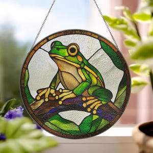 Stained Glass Green Frog Suncatcher, Green Frog Windows Hanging Decor ...