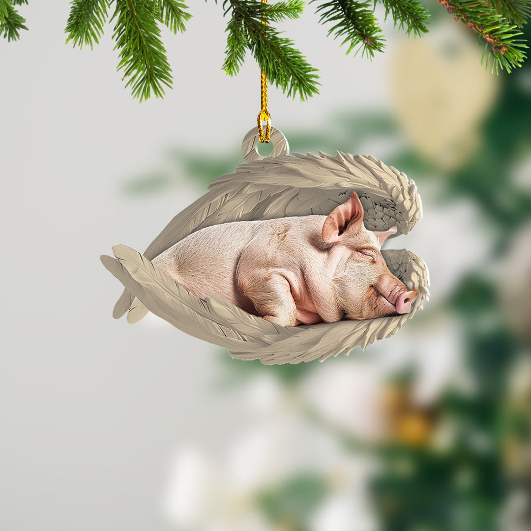 Personalized Pig Sleeping Angel Ornament, Pig Angel Wings Ornament, Pig ...