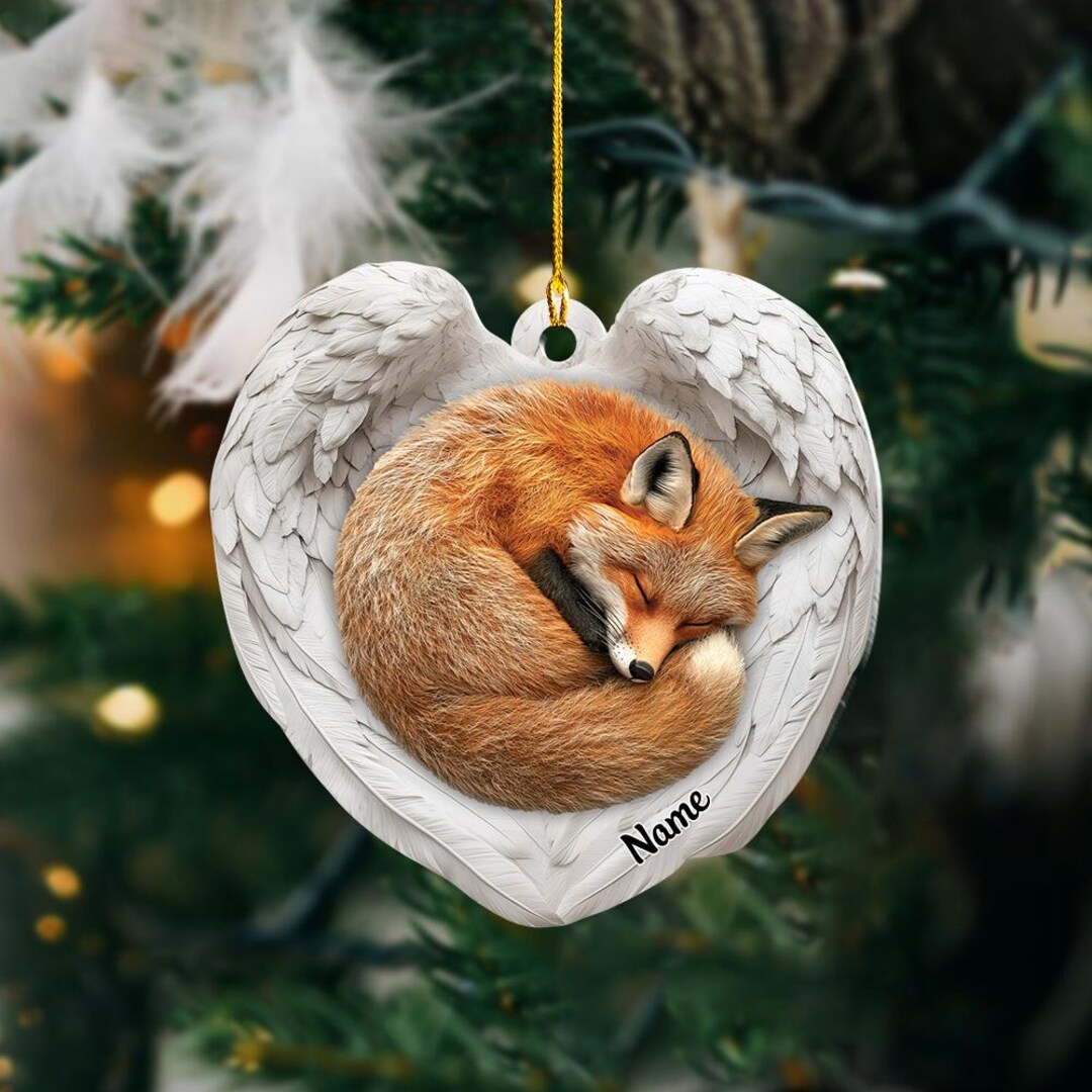 Personalized Fox Sleeping Angel Wings Ornament, Fox Christmas Ornament ...