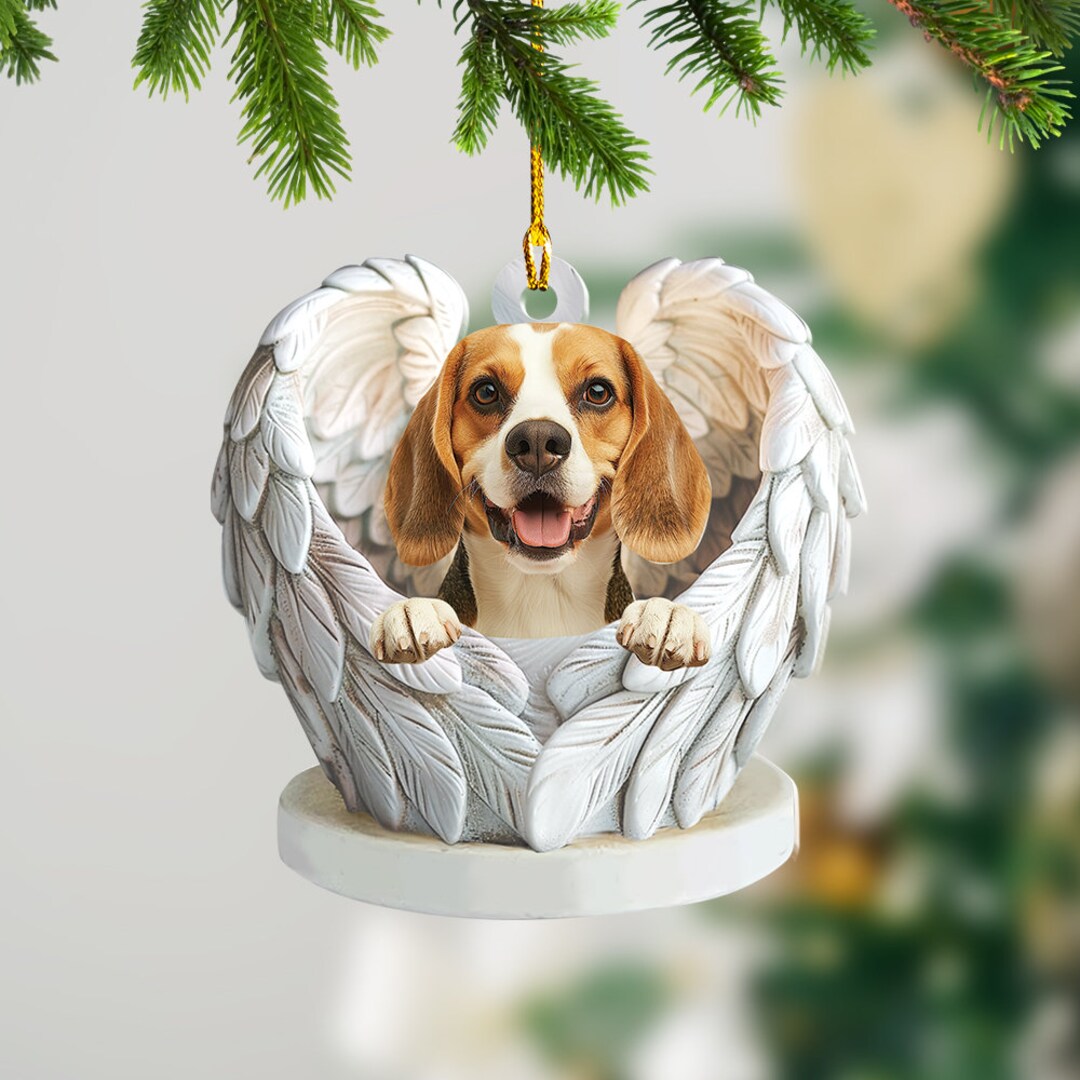 Personalized Beagle Dog Angel Wings Ornament, Cute Beagle Dog Christmas ...