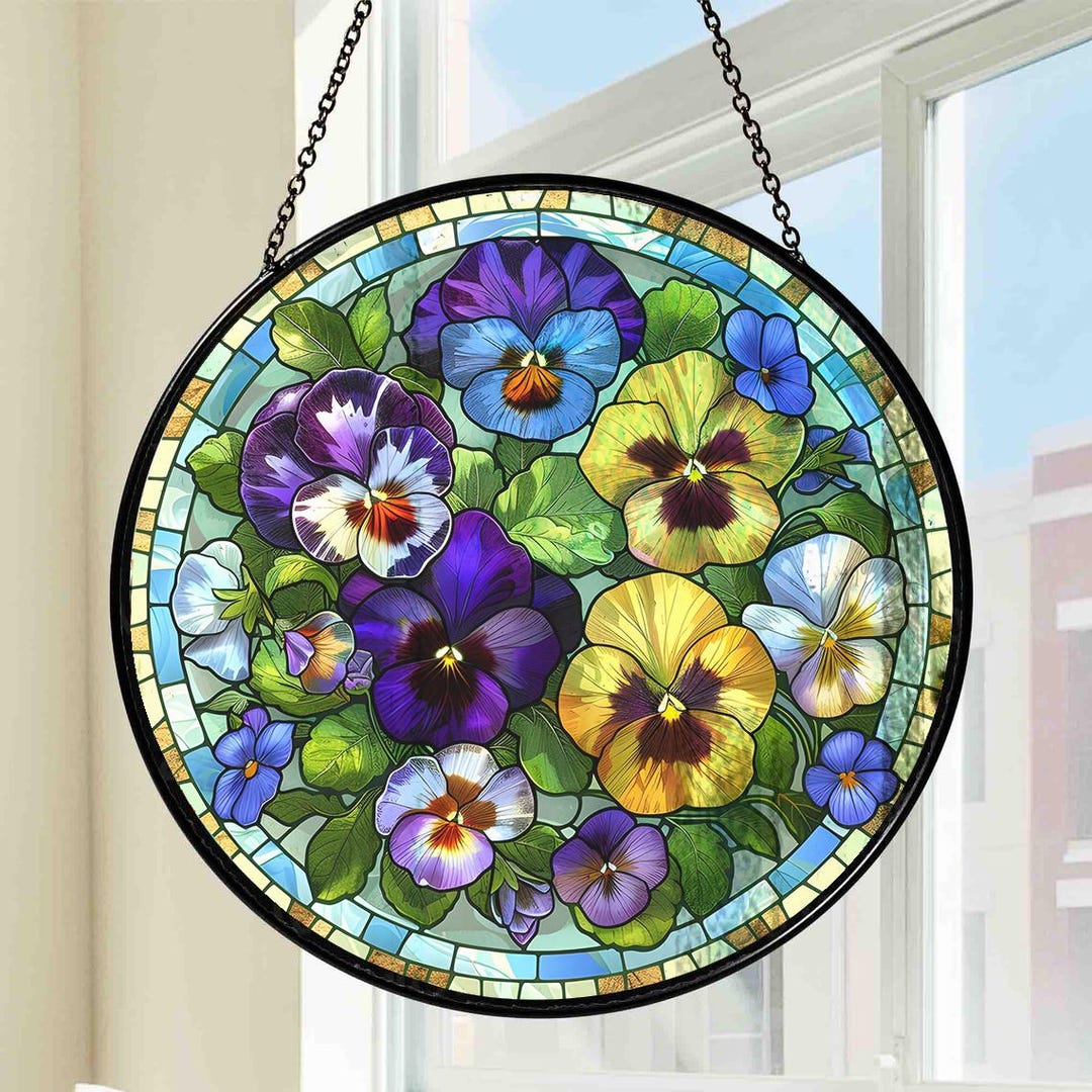 Pansy Flower Stained Glass Suncatcher, Pansy Ornament, Flowers Window ...