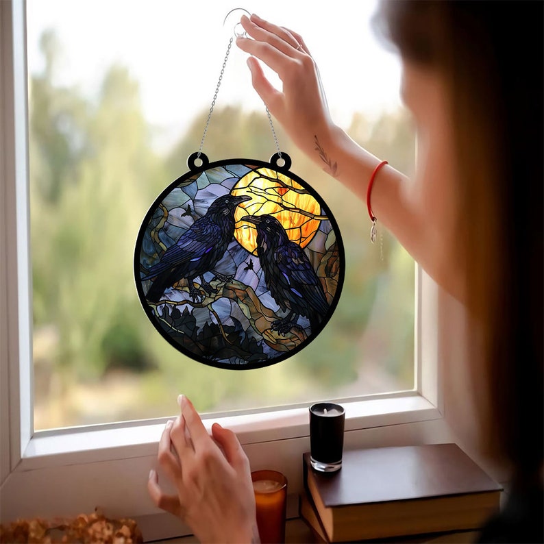 Moon Castle Crow Suncatcher for Windows for Bird Lovers Hangings ...