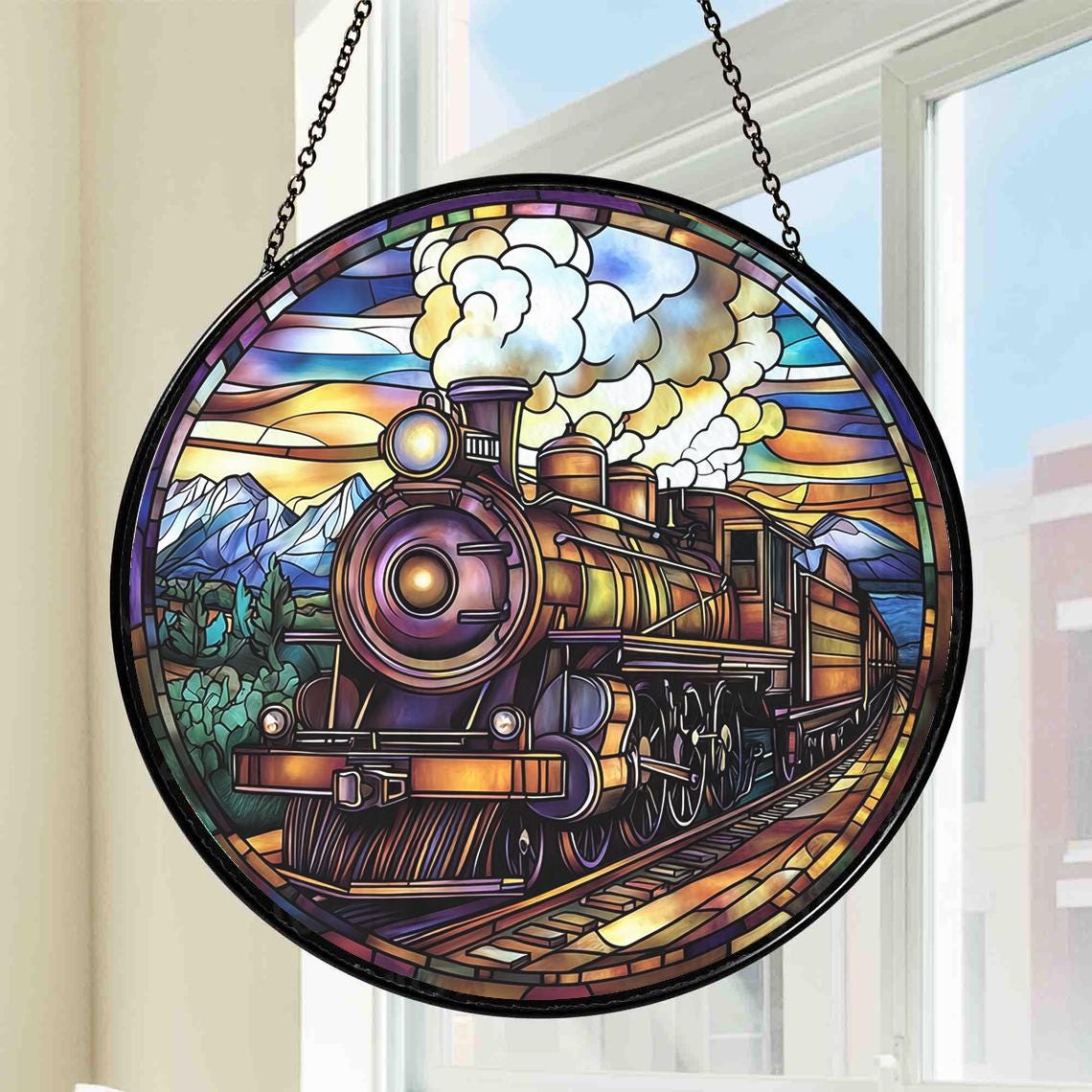 Stained Glass Train Suncatcher, Railroader Windows Hanging Suncatcher ...
