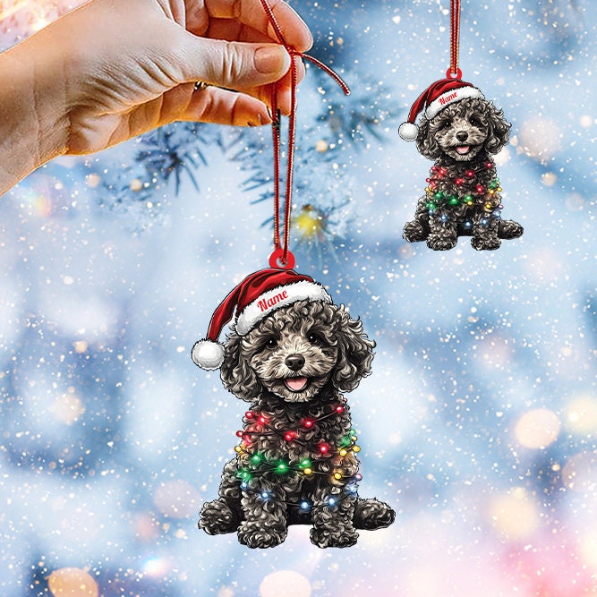 Personalized Poodle Dog Christmas Lights Ornament, Poodle Dog Ornament ...