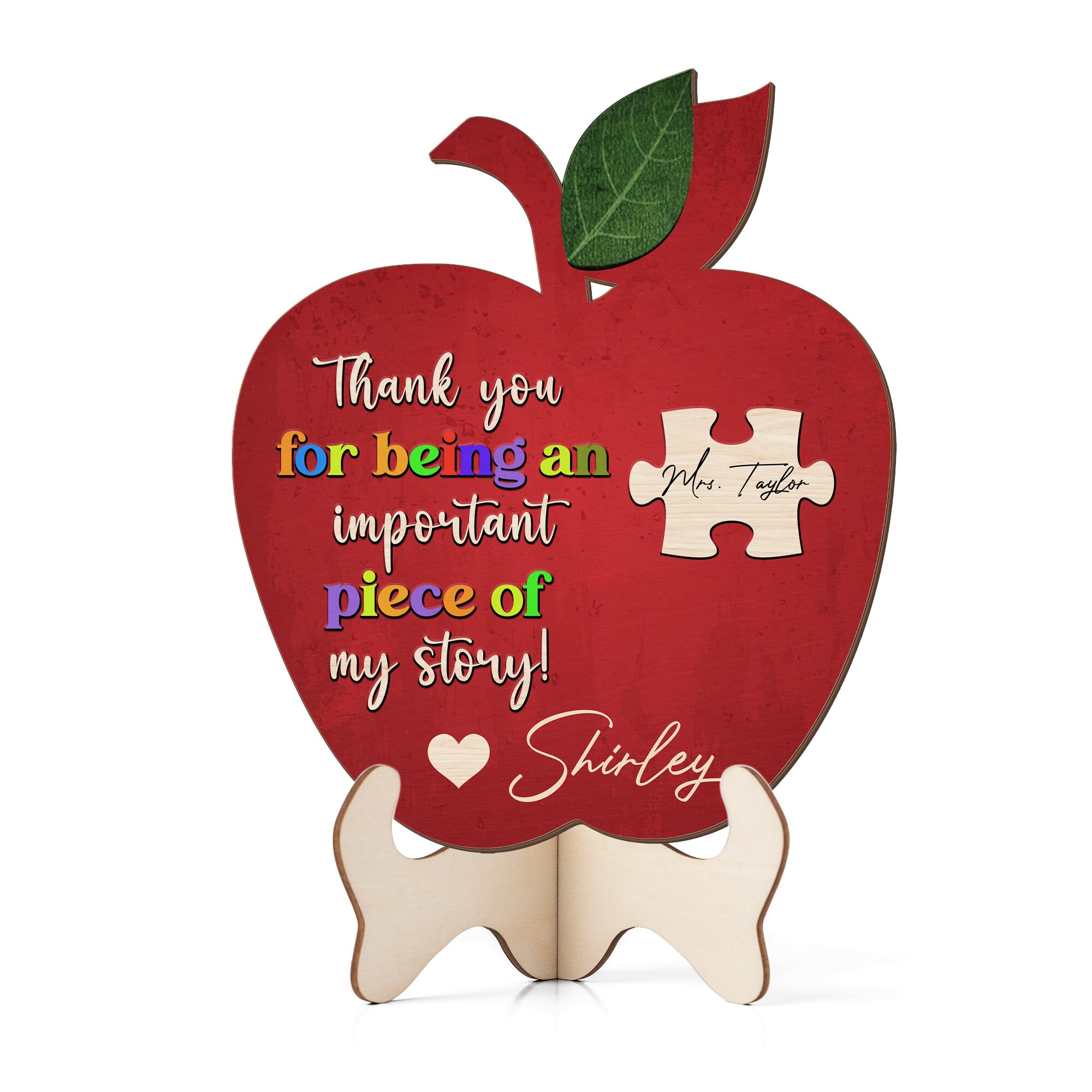 Personalized Teacher Apple Wooden Sign, Apple Puzzle Piece Sign Plaque ...