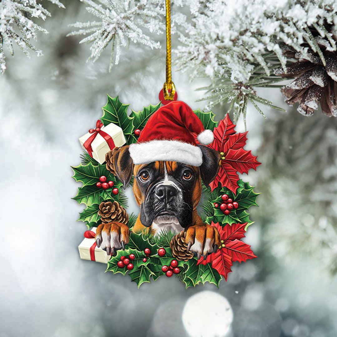 Boxer Dog Christmas Wreath Ornament, Boxer Dog Christmas Ornament ...