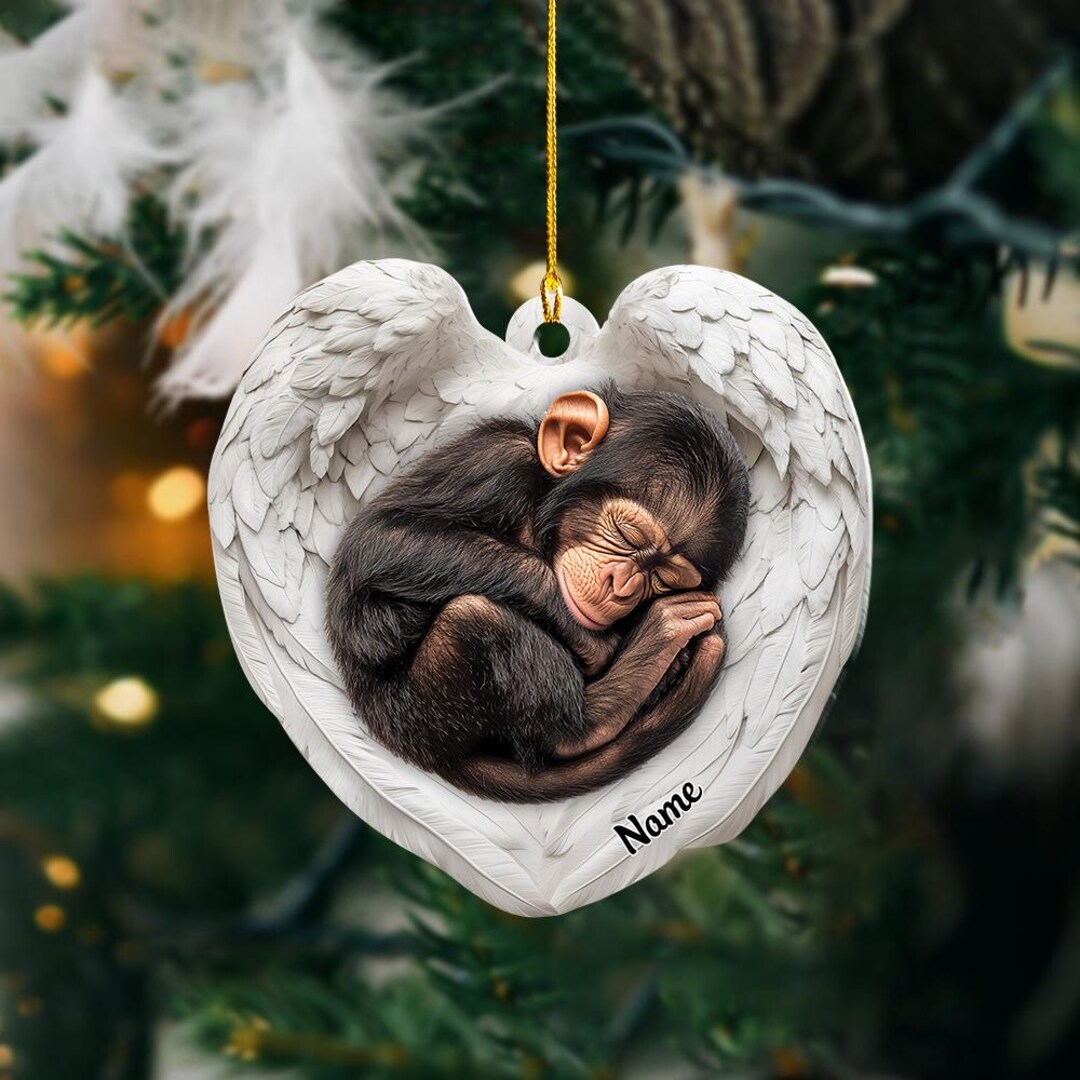 Personalized Monkey Sleeping Angel Wings Ornament, Monkey Christmas ...