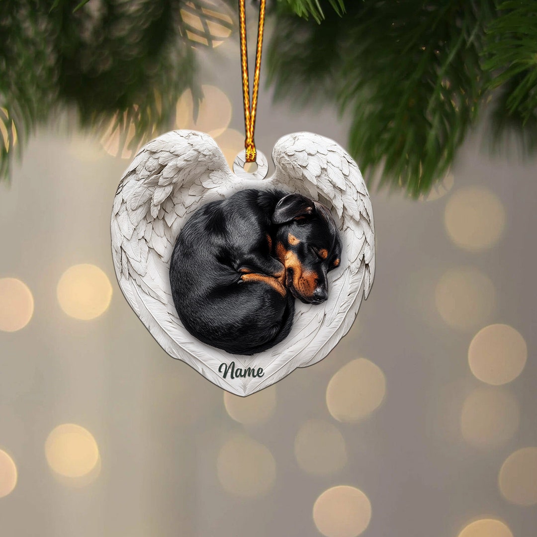 Personalized Rottweiler Dog Sleeping Angel Wings Ornament, Dog ...