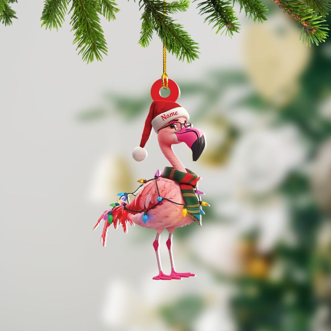 Personalized Flamingo Ornament, Flamingo 2D Flat Christmas Hanging ...