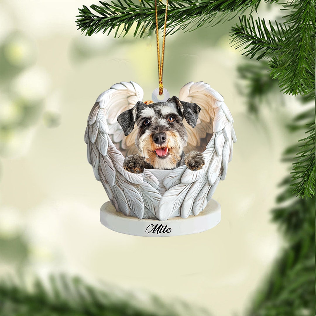 Personalized Miniature Schnauzer Dog Angel Wings Ornament, Schnauzer ...