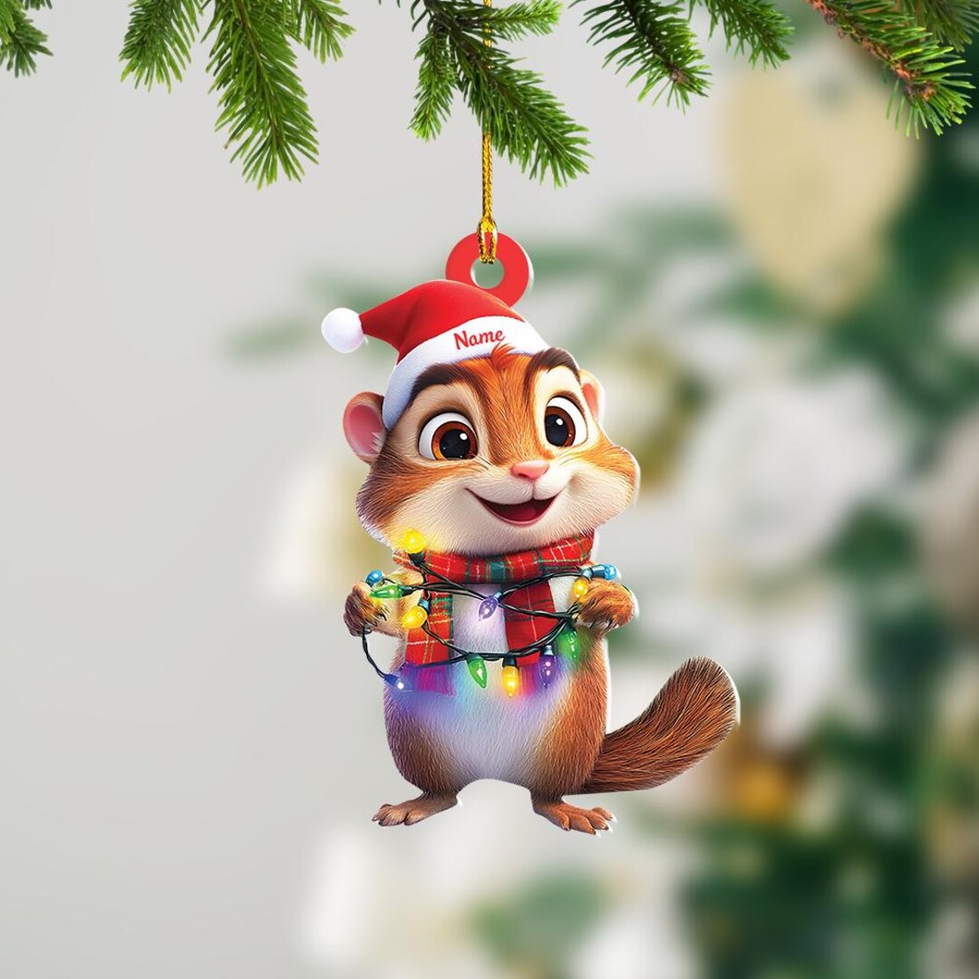 Personalized Chipmunk Ornament, Chipmunk 2D Flat Christmas Hanging ...