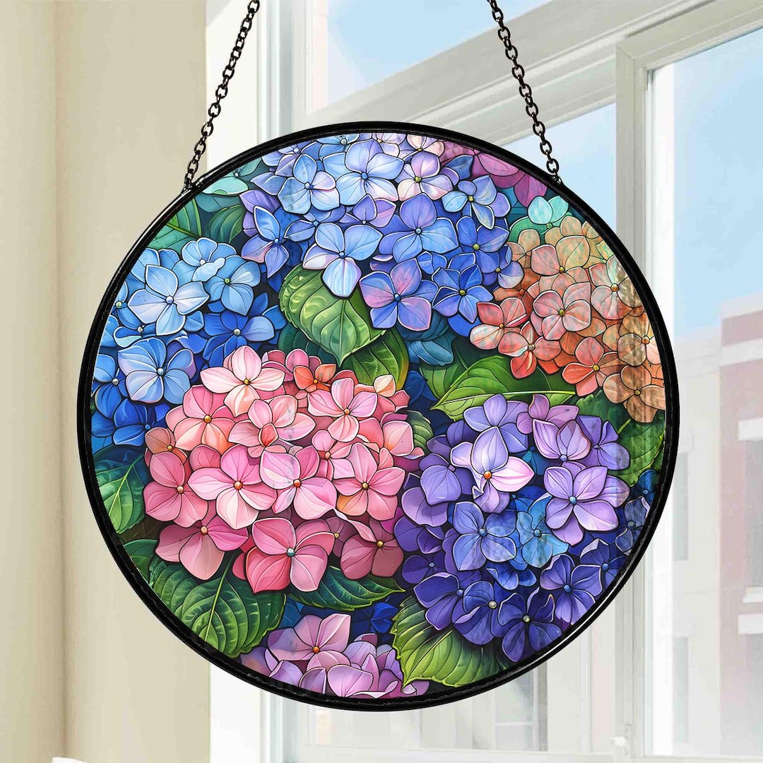 Hydrangea Flower Suncatcher, Stained Glass Not Acrylic Suncatcher ...