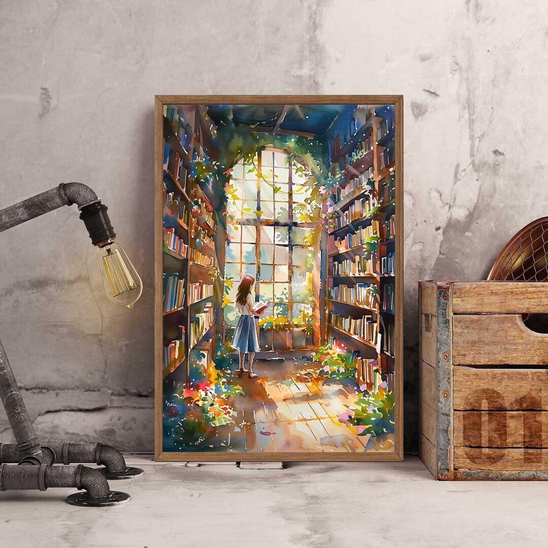 Vintage Library Poster, Greenhouse Library Poster, Bookshop Art Print ...