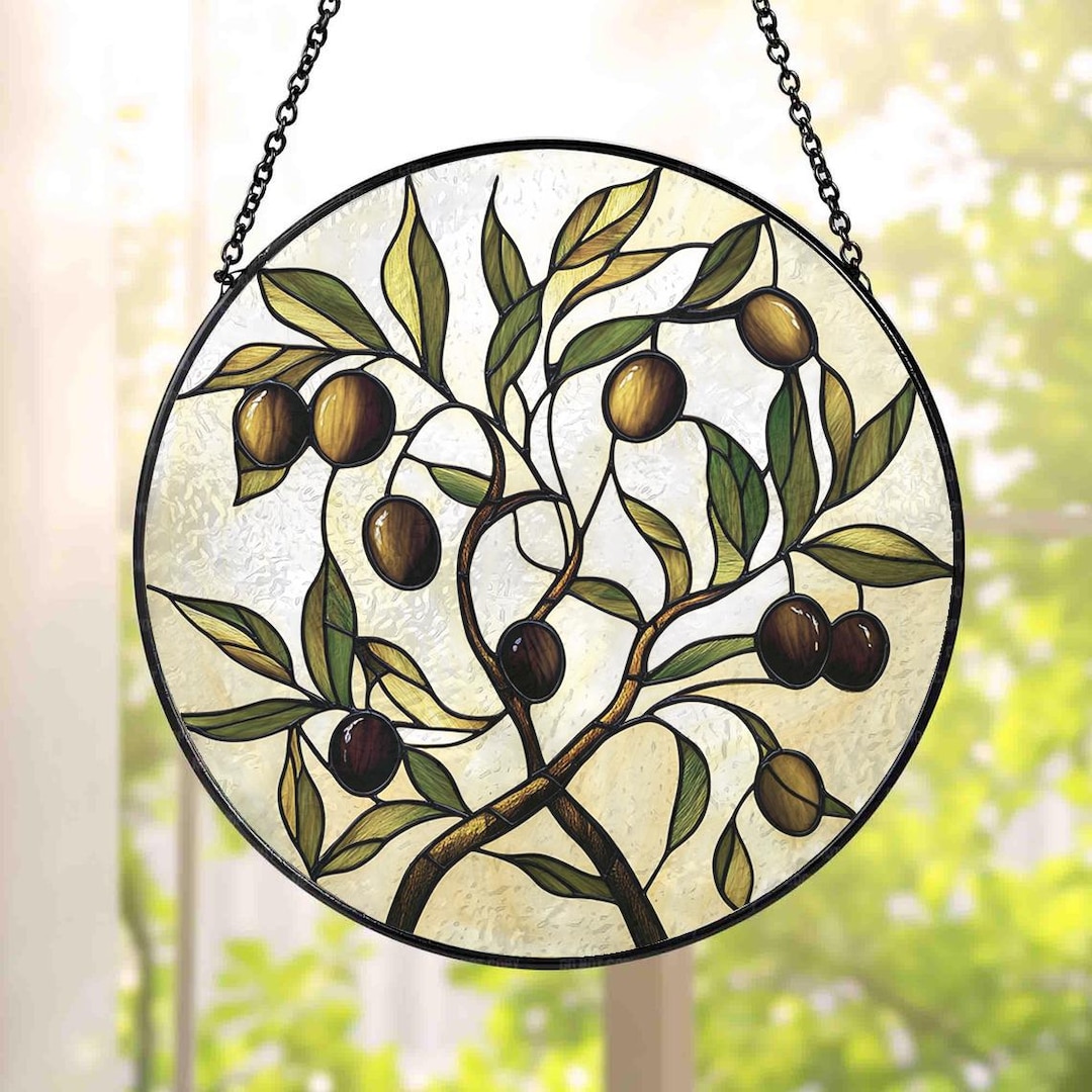 Stained Glass Olive Branch Suncatcher, Olive Branch Windows Hanging ...