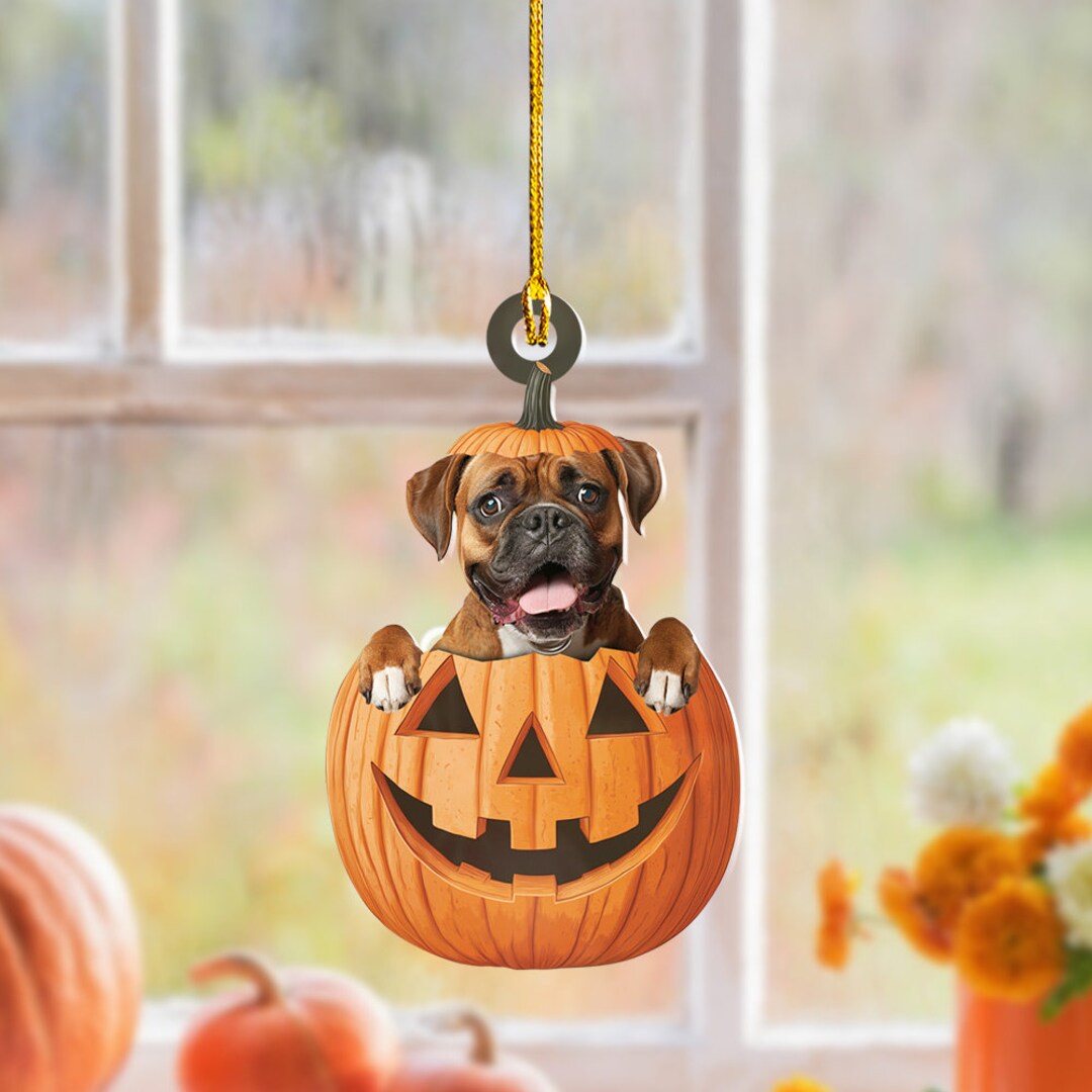 Personalized Boxer Dog Halloween Ornament, Boxer Dog Pumpkin Ornament ...