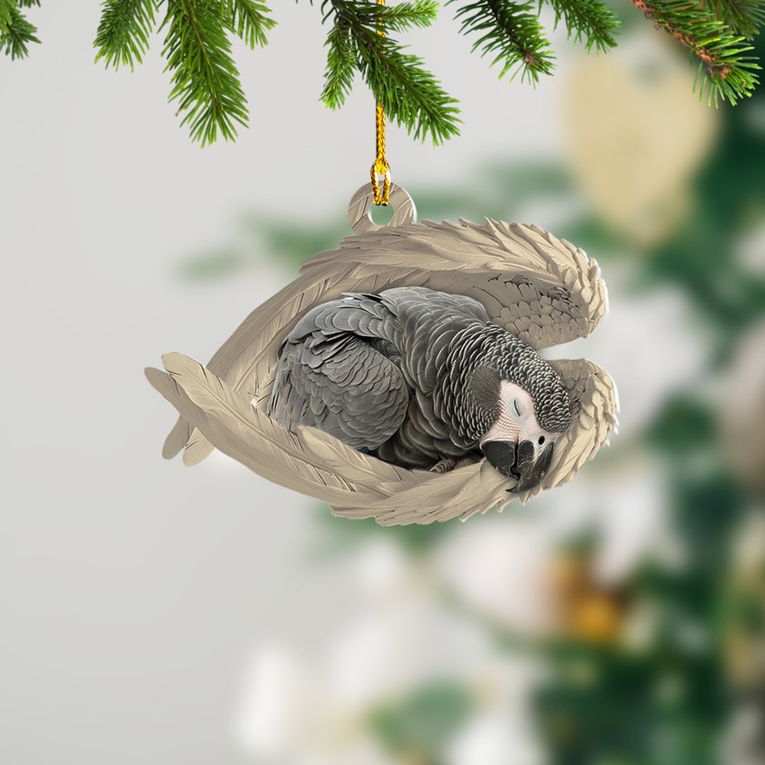 Personalized Grey Parrot Sleeping Angel Ornament, Grey Parrot Angel ...
