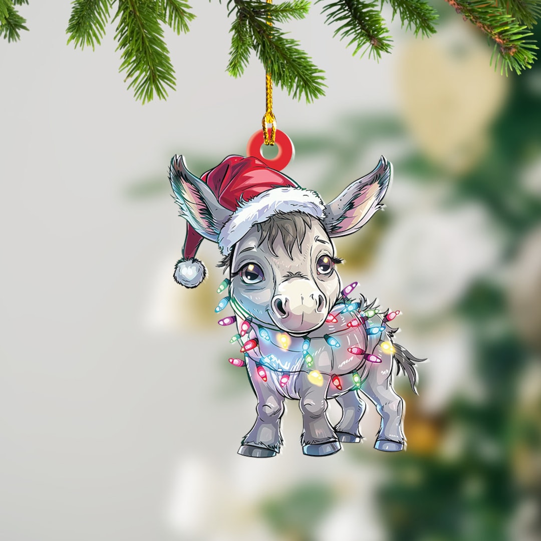 Personalized Donkey Christmas Lights Ornament, Donkey Christmas ...