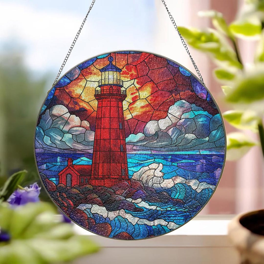 Lighthouse Glass Suncatcher, Lighthouse Window Hangings, Perfect Gift ...