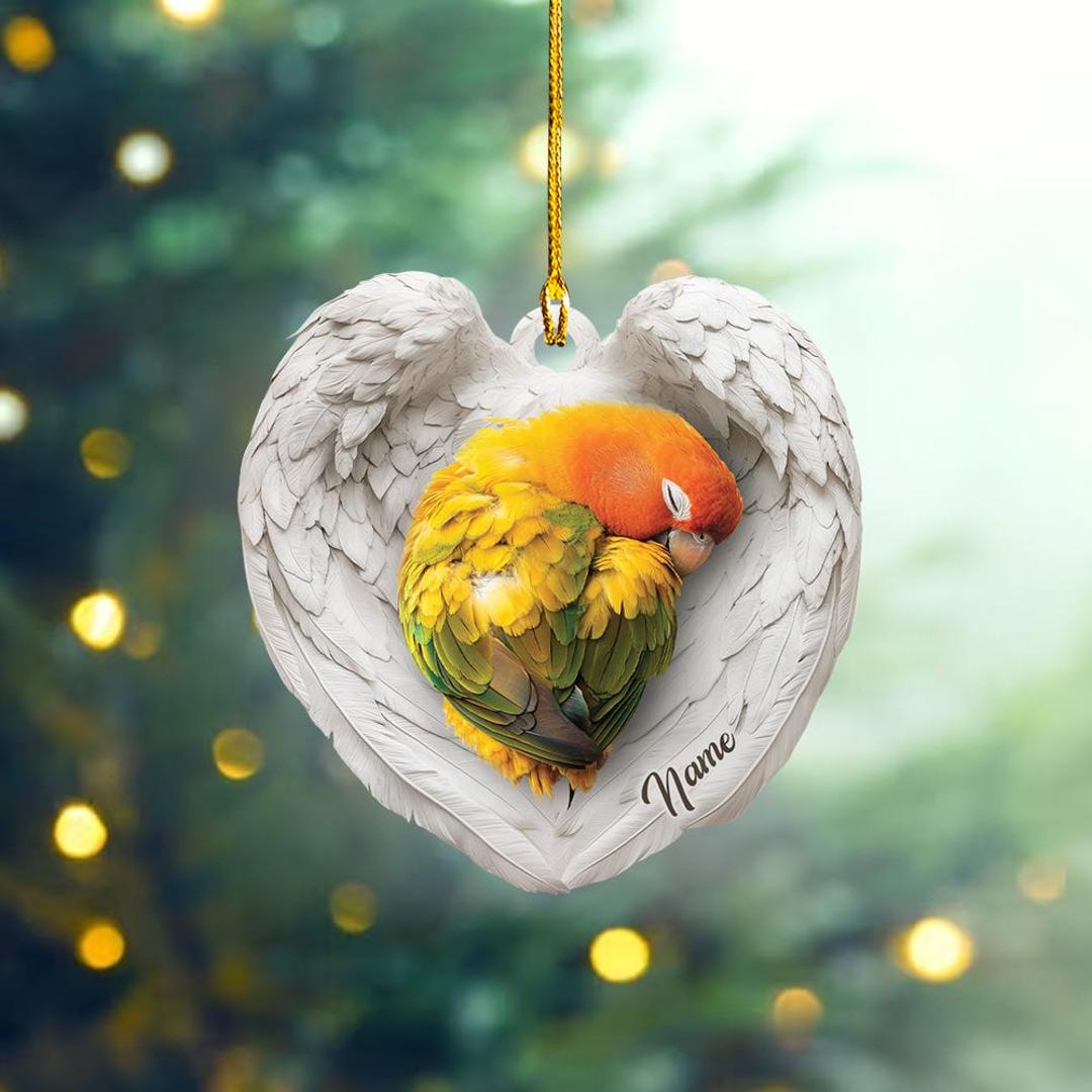 Personalized Sun Conure Sleeping Angel Wings Ornament, Sun Conure ...