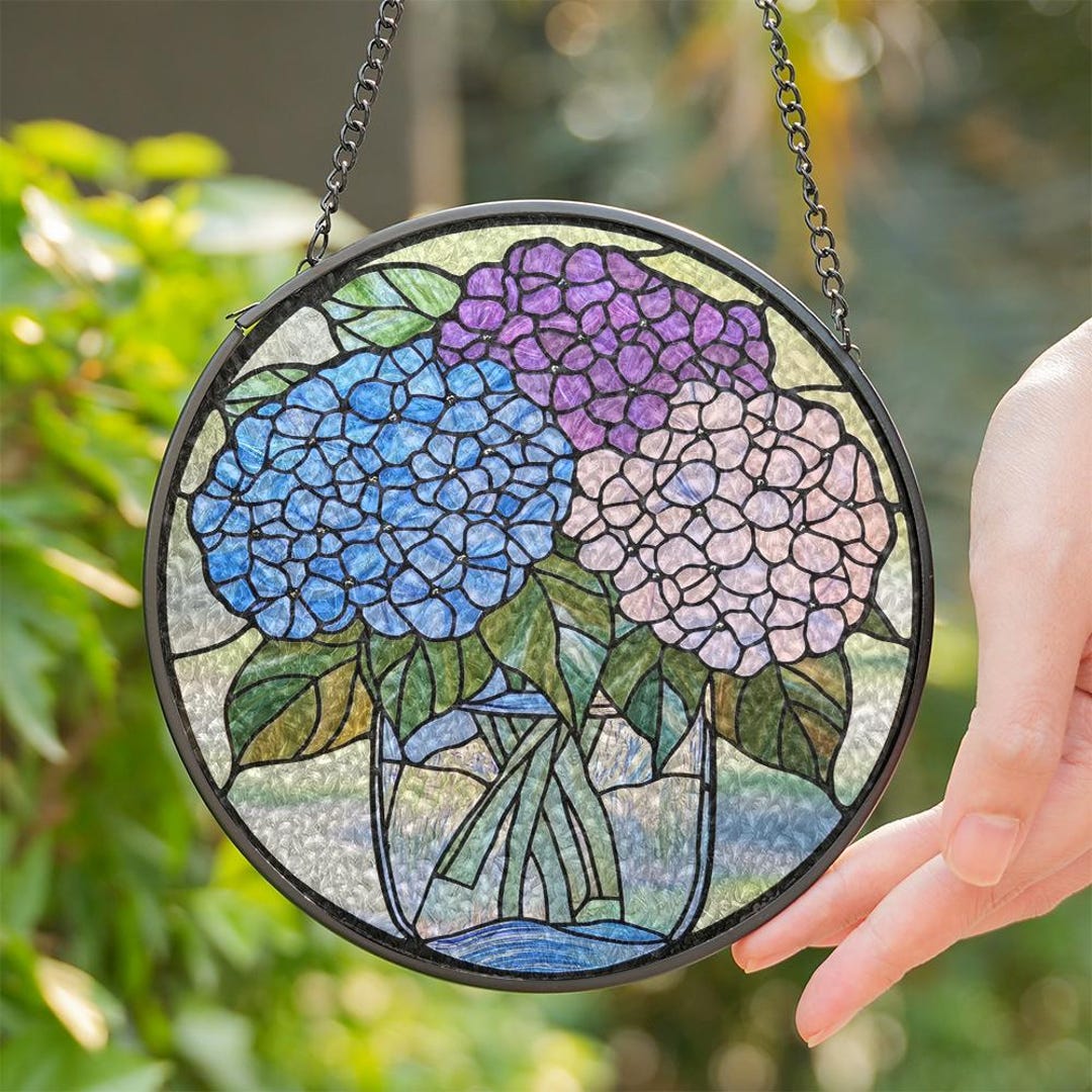Stained Glass Hydrangea Suncatcher, Hydrangea Glass Windows Hanging ...