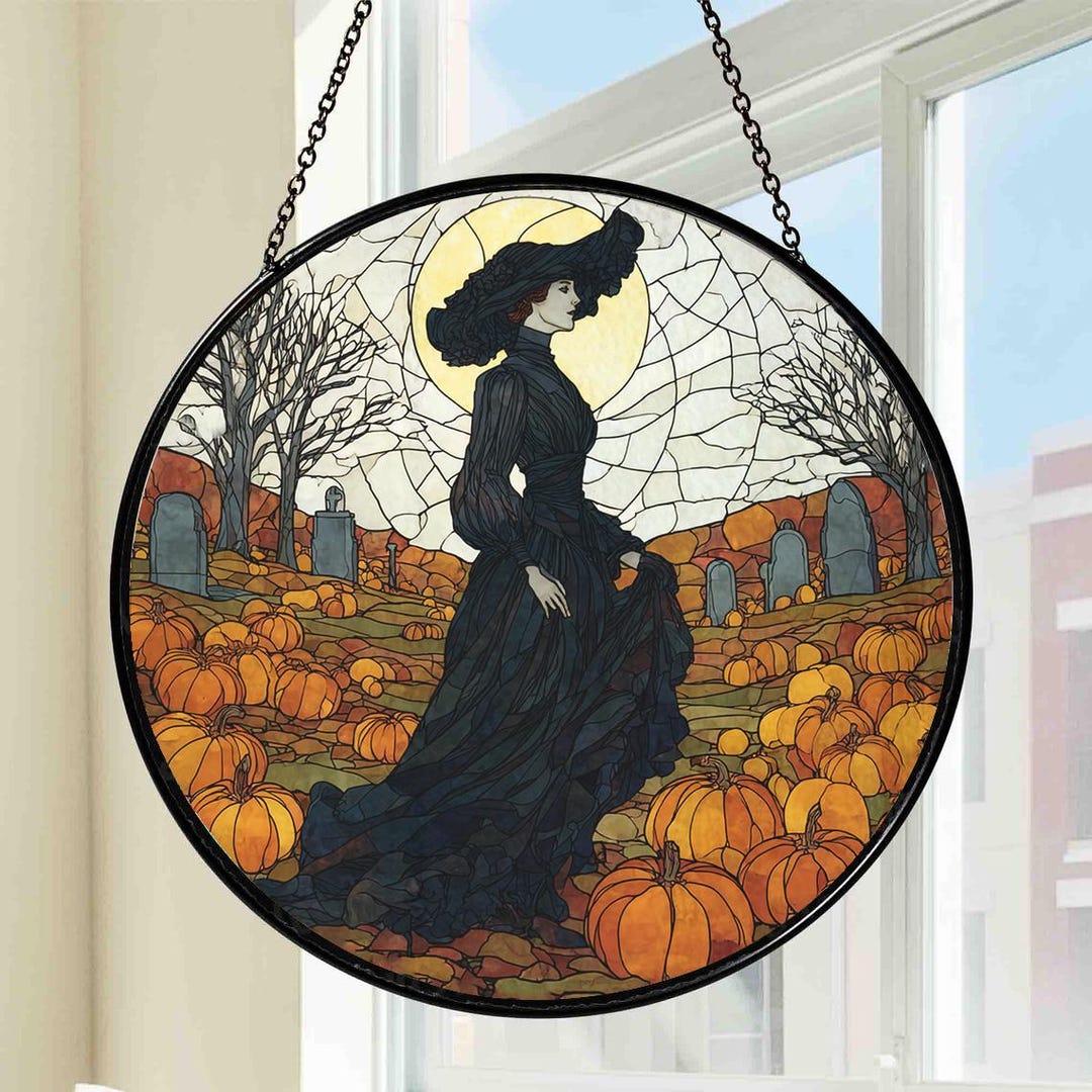 Stained Glass Witch Suncatcher, Witch Girl Windows Hanging Suncatcher ...