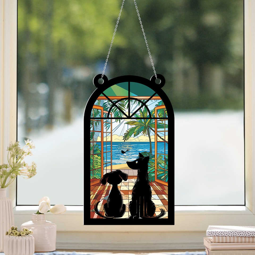 Cats and Dog Suncatcher, Cats and Dog Window Hanging Decor, Cats and ...